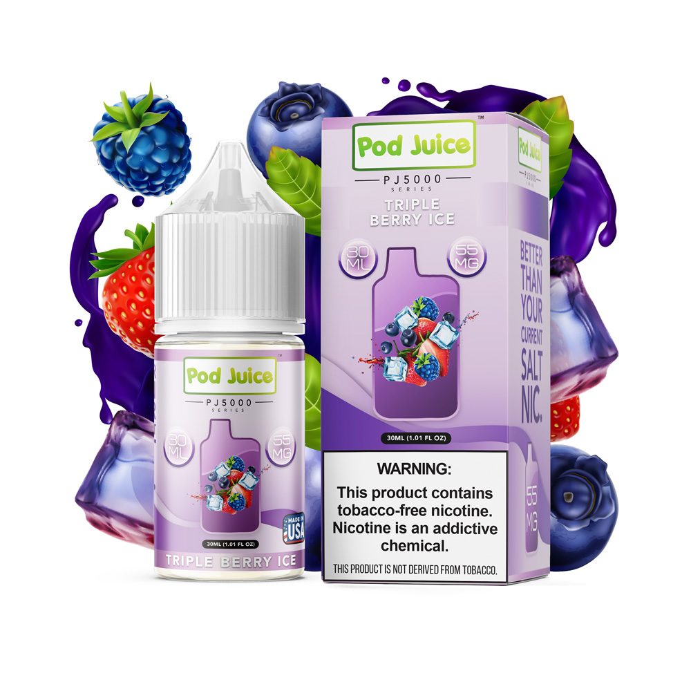 Pod Juice PJ 5000 Series Synthetic Salt - Triple Berry Ice 30mL, pod ...