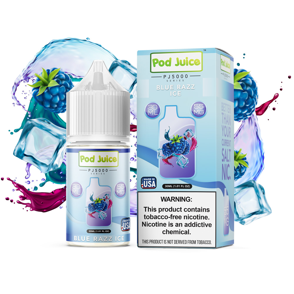 Pod Juice PJ 5000 Series Synthetic Salt - Blue Razz Ice 30mL, pod juice ...