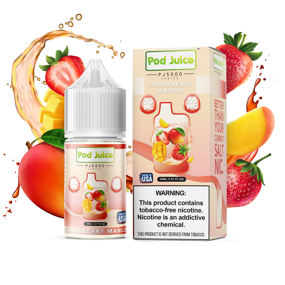 Pod Juice PJ 5000 Series Synthetic Salt - Strawberry Mango 30mL, pod ...
