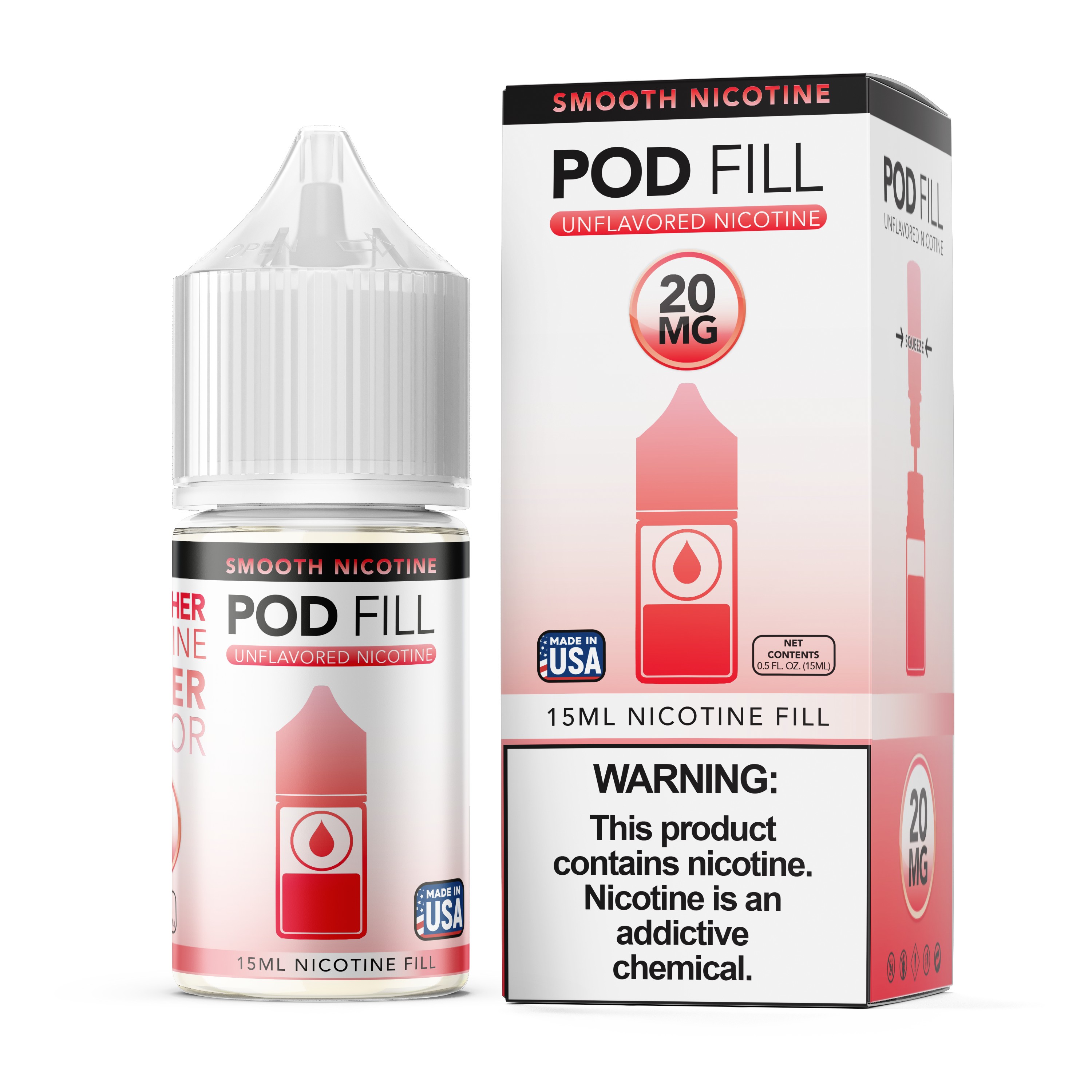 Pod Fill Unflavored Salt Nicotine Base 15mL - 20mg, pod juice