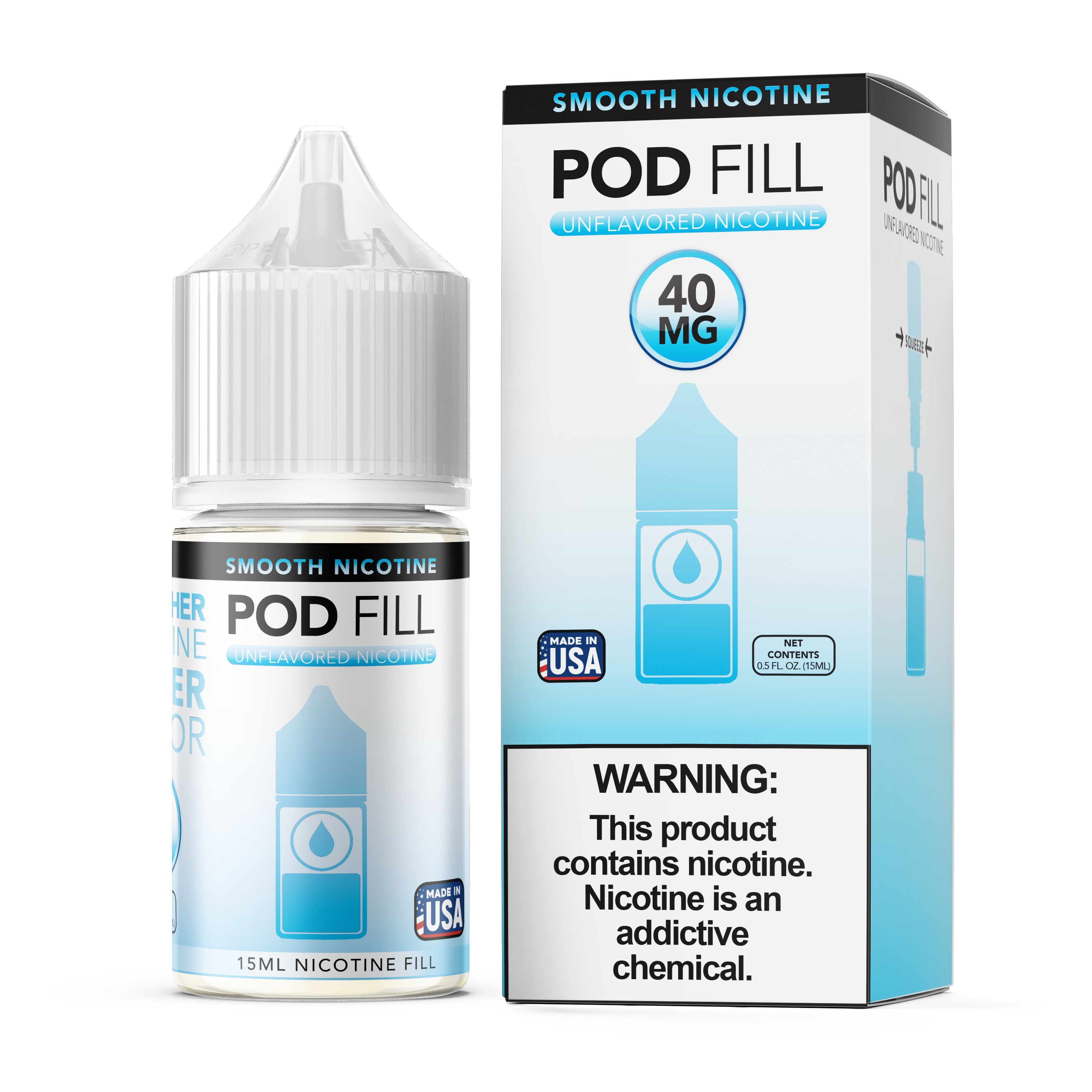 Pod Fill Unflavored Salt Nicotine Base 15mL - 40mg, pod juice