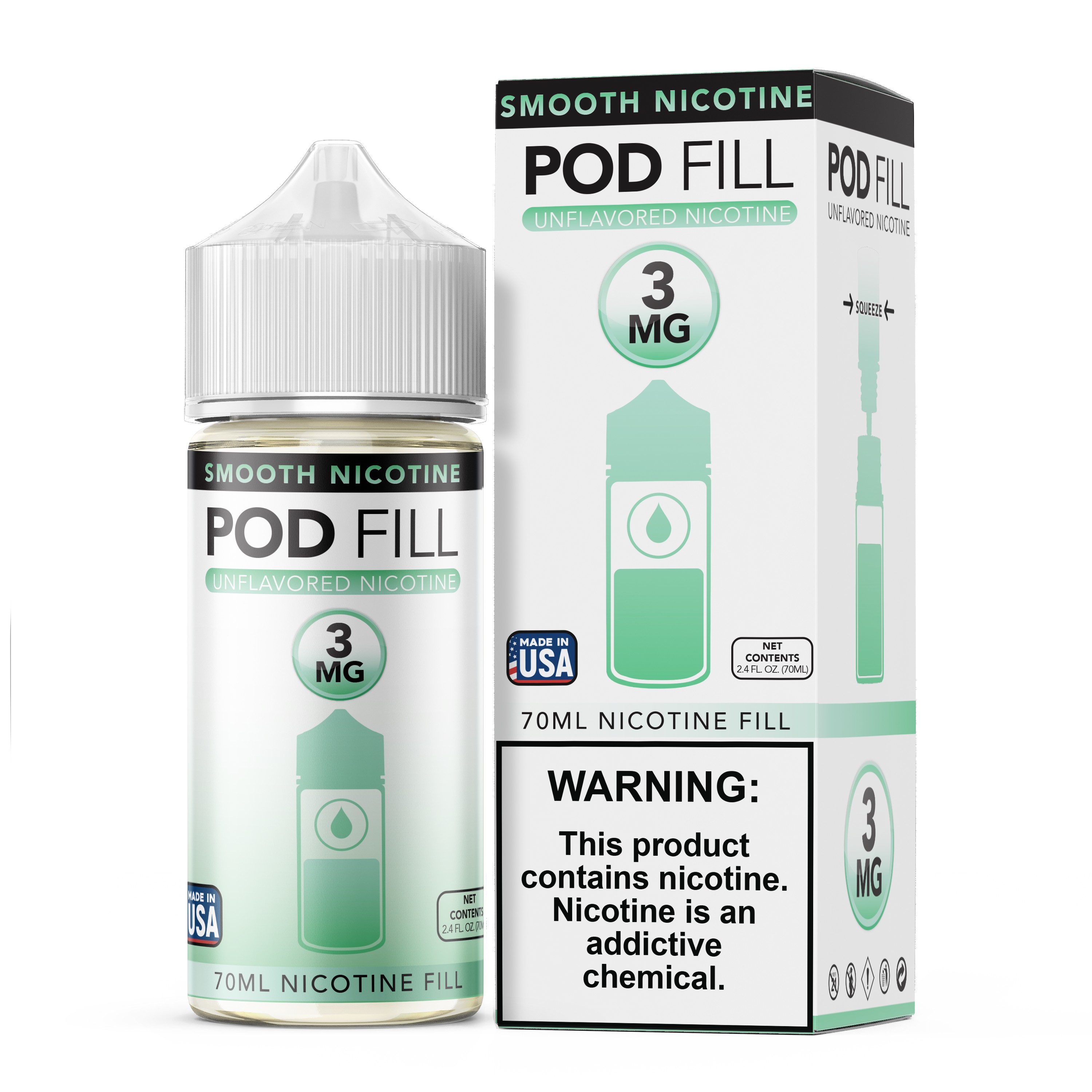 Pod Fill Unflavored Low Nicotine Base 70mL - 3mg, pod juice