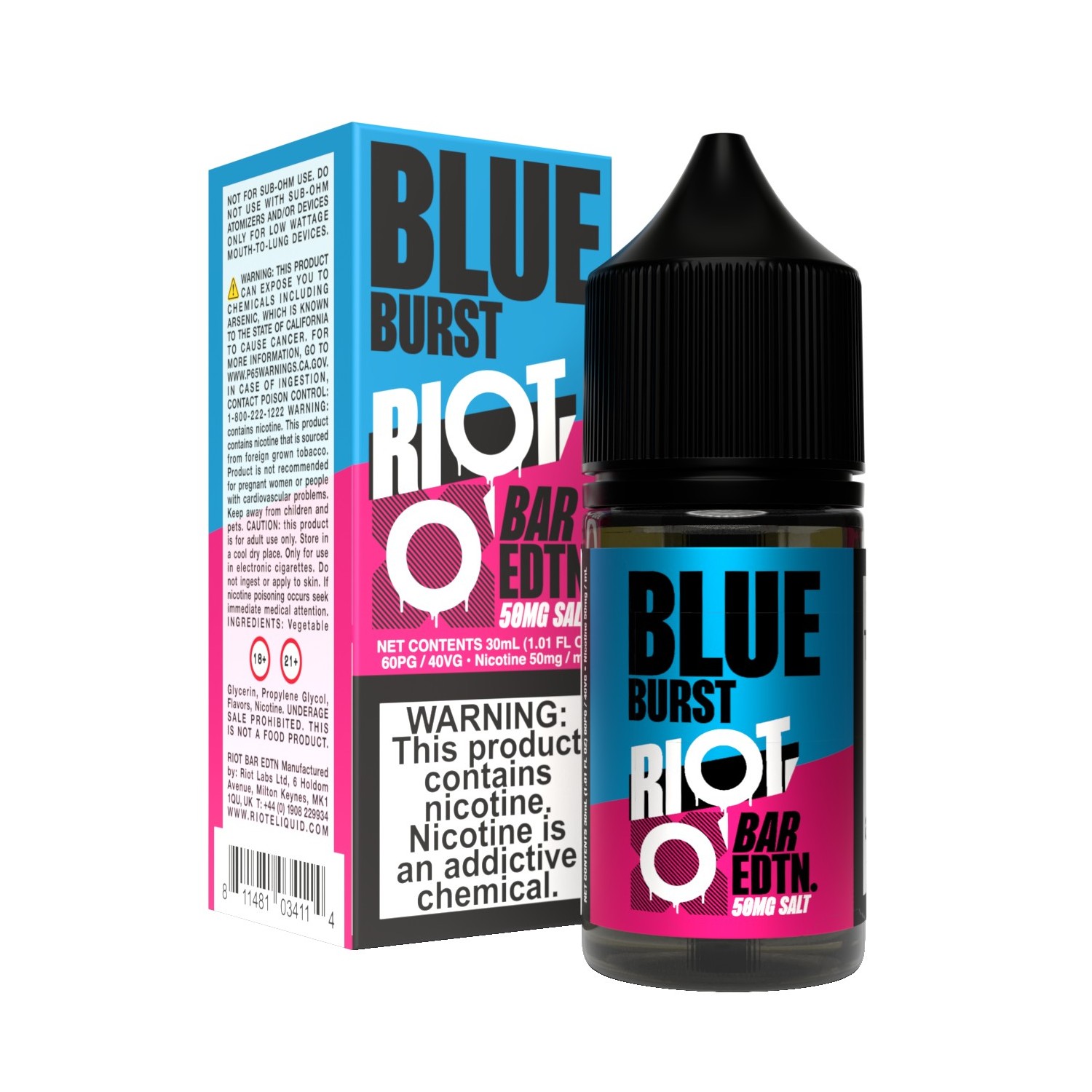 Riot Bar EDTN Salt - Blue Burst 30mL, riot bar edition