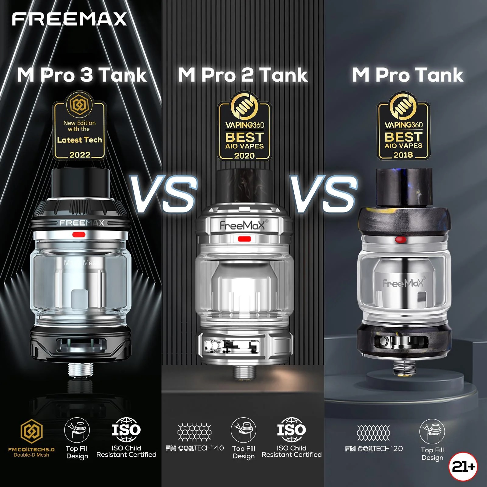 FreeMax M Pro 3 Tank, m1-d mesh coils, 904l m series mesh coils, mesh ...