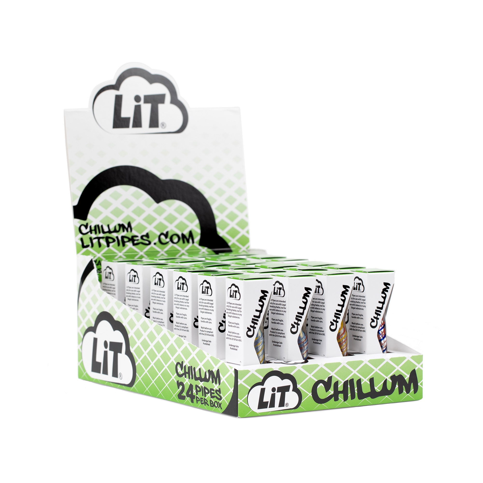 LiT Brands Chillum Pipe Assorted Display 24CT, lit pipes, thc, , dry ...