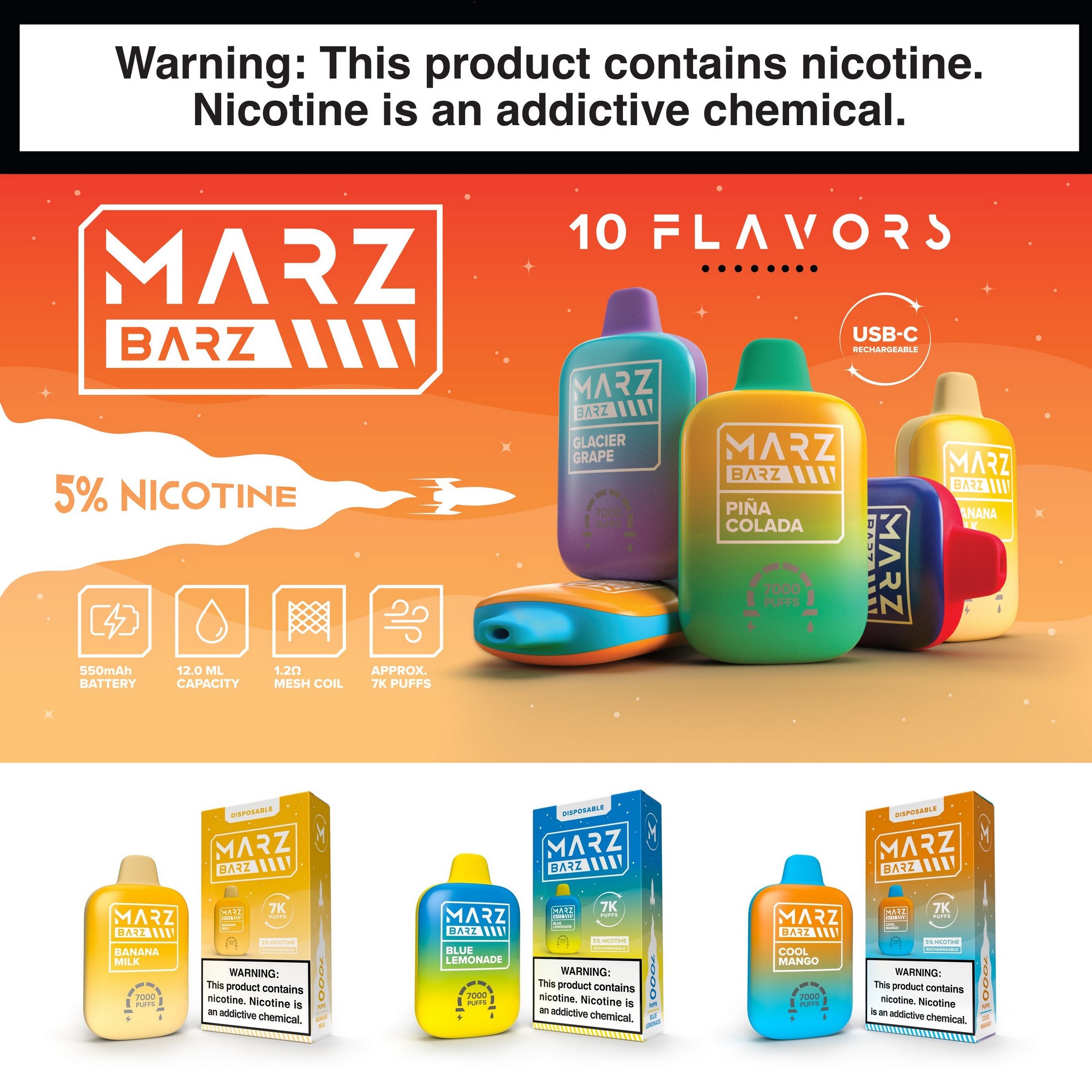 Marz Barz 7000 Disposable 5%