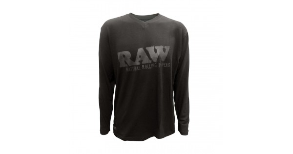 RAW Long Sleeve V-Neck Shirt - Black w/ Black Logo, raw apparel