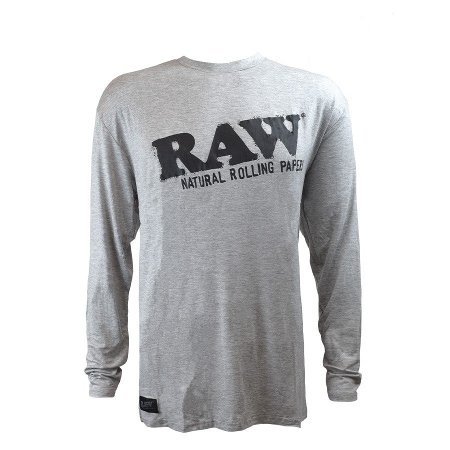 RAW Long Sleeve Crewneck Shirt - Grey w/ Black Logo, raw apparel