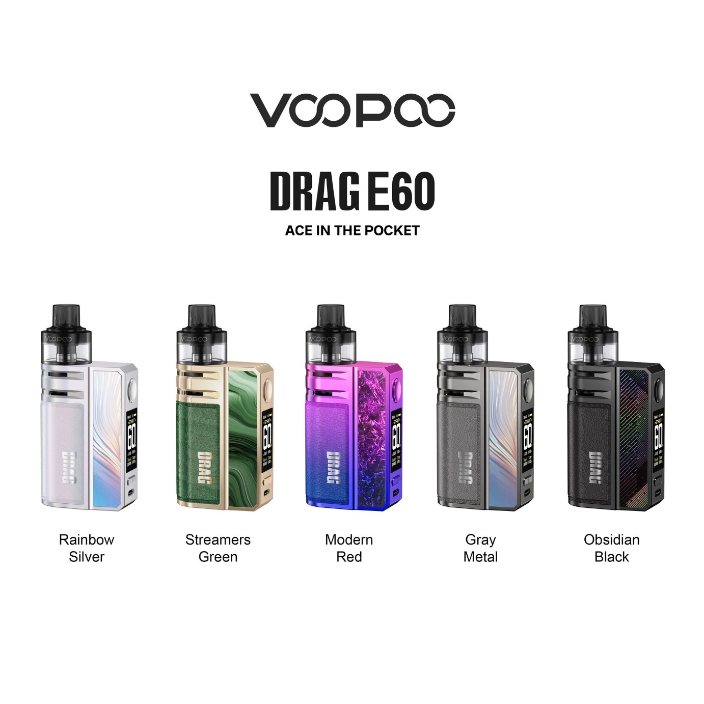 VooPoo Drag E60 Kit, pnp pod ii, pnp 5pk coils, internal battery