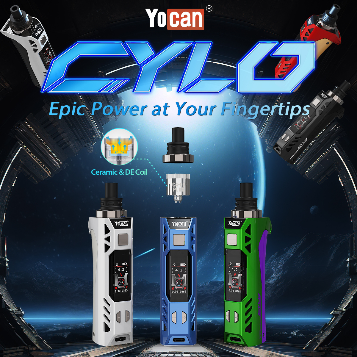 Yocan Cylo Vaporizer, yocan c4-de plus coils 5pkthc, wax, dab ...